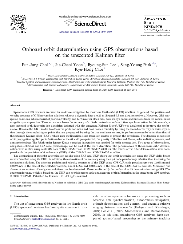 Pdf Onboard Orbit Determination Using Gps Observations Based On The