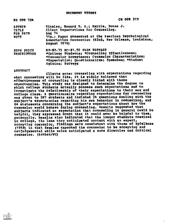 (PDF) Client expectations for counseling