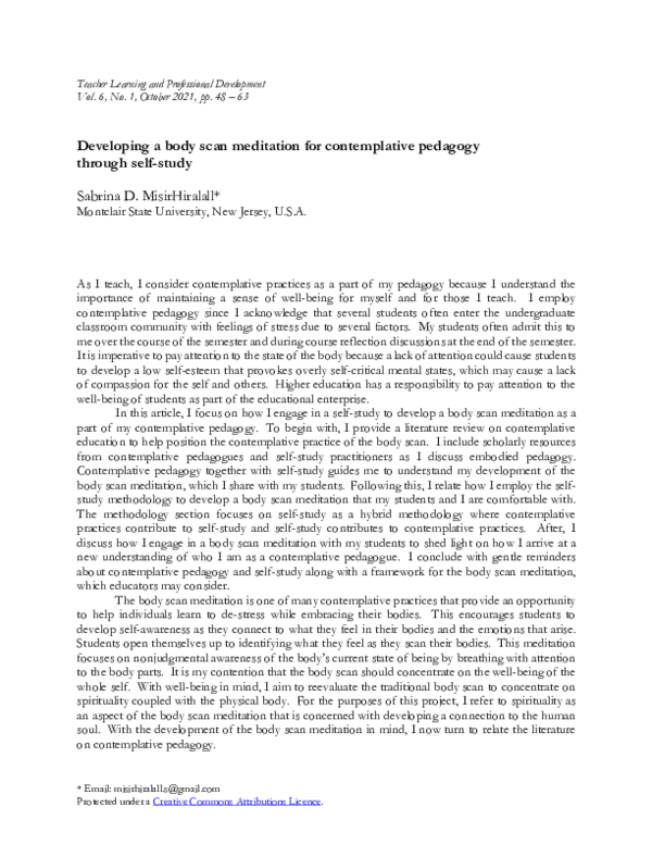 (PDF) Developing a Body Scan Meditation for Contemplative Pedagogy ...