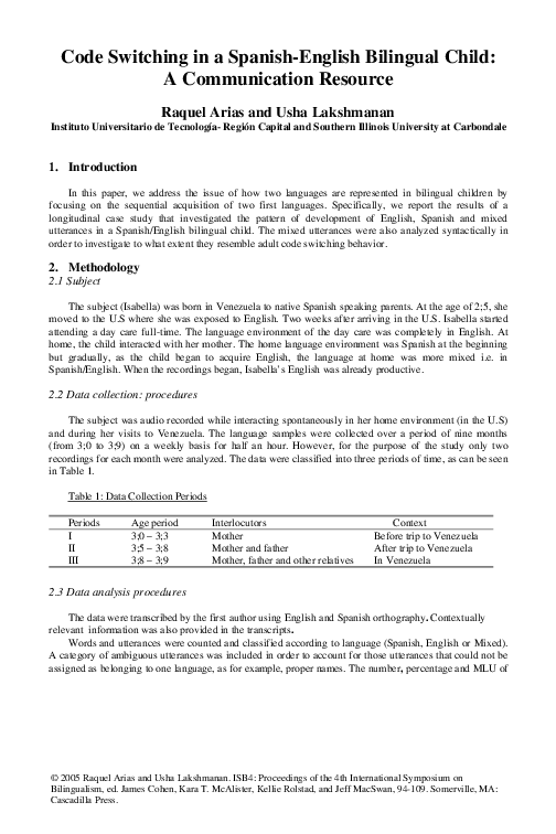 (PDF) Code switching in a Spanish-English bilingual child: A communication resource