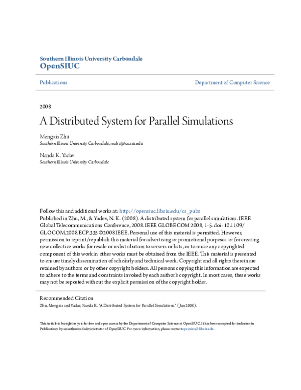 (PDF) A Distributed System for Parallel Simulations