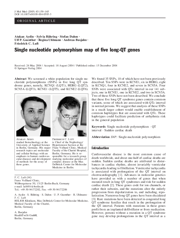 (PDF) Single nucleotide polymorphism map of five long-QT genes