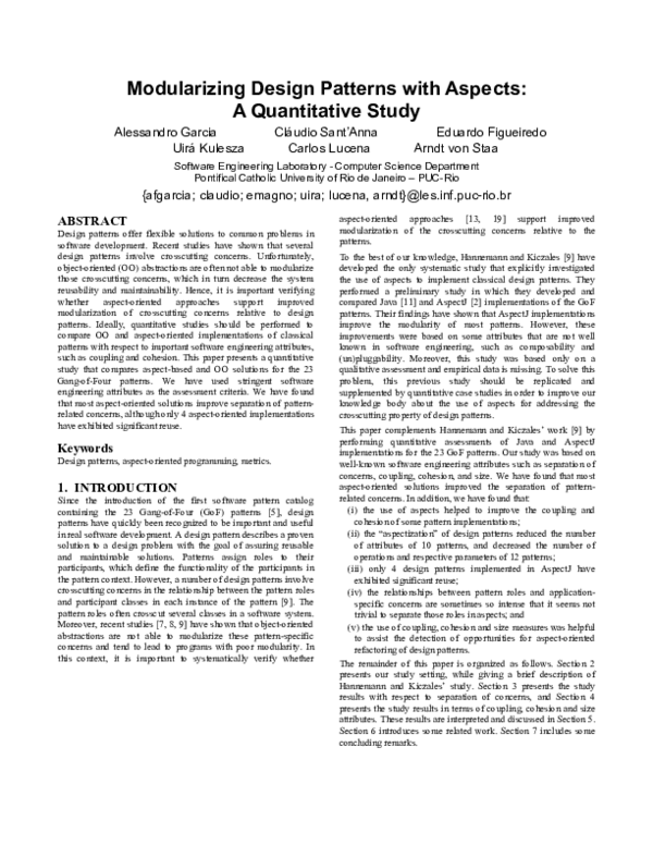 (PDF) Modularizing design patterns with aspects: a quantitative study