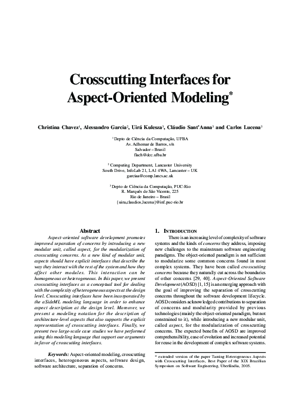 (PDF) Crosscutting interfaces for aspect-oriented modeling