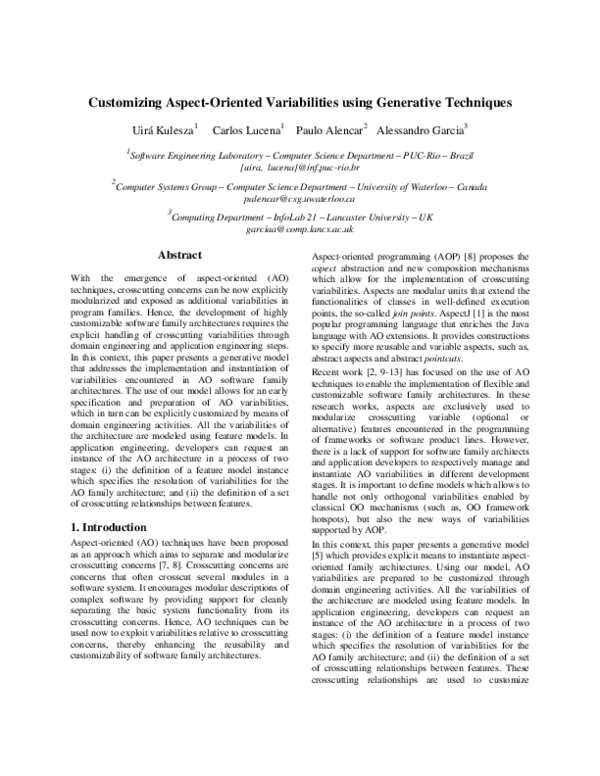 (PDF) Customizing aspect-oriented variabilities using generative techniques
