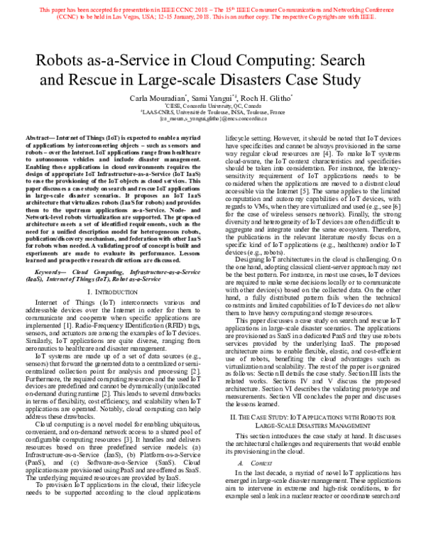 (PDF) Robots as-a-service in cloud computing: Search and rescue in ...