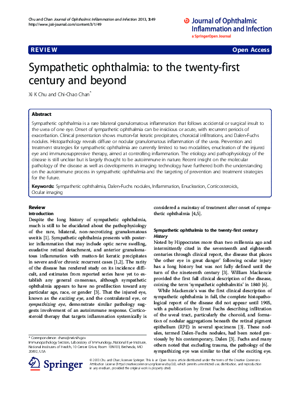 (PDF) Sympathetic ophthalmia: to the twenty-first century and beyond