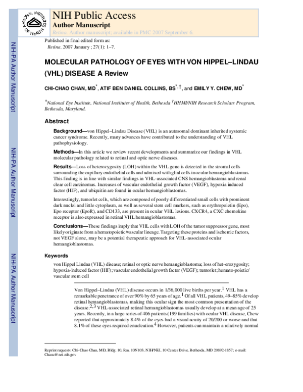 (PDF) Molecular Pathology of Eyes with Von Hippel???Lindau (VHL) Disease