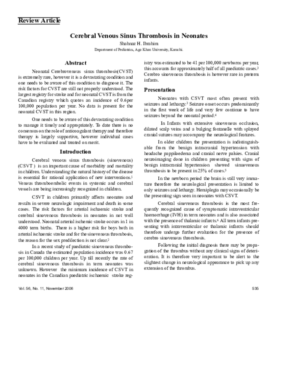 (PDF) Cerebral venous sinus thrombosis in neonates