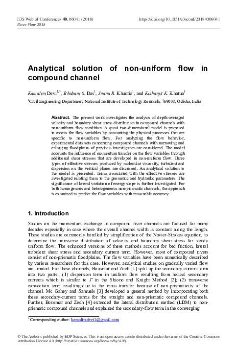 (PDF) Analytical solution of non-uniform flow in compound channel (PDF) Analytical solution of non-uniform flow in compound channel
