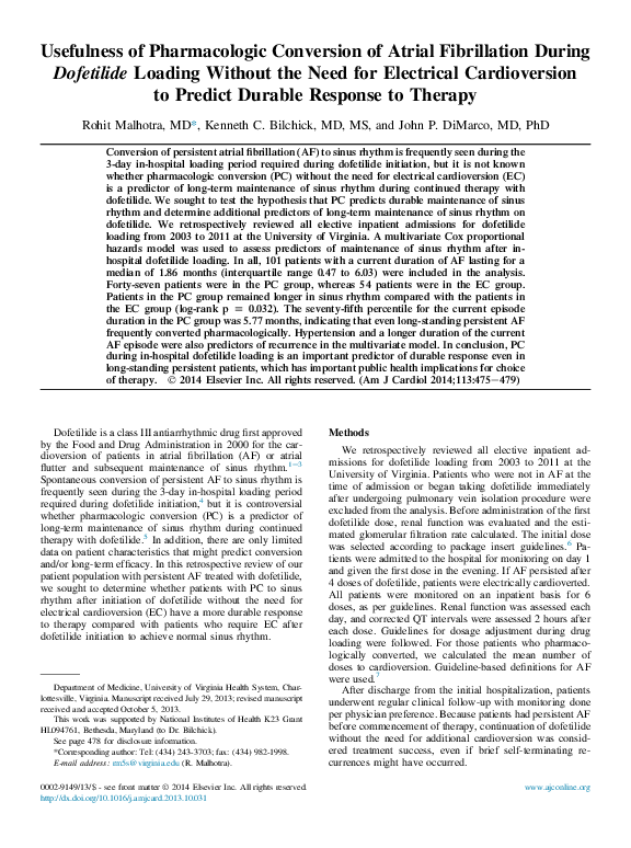 (PDF) Usefulness of Pharmacologic Conversion of Atrial Fibrillation ...