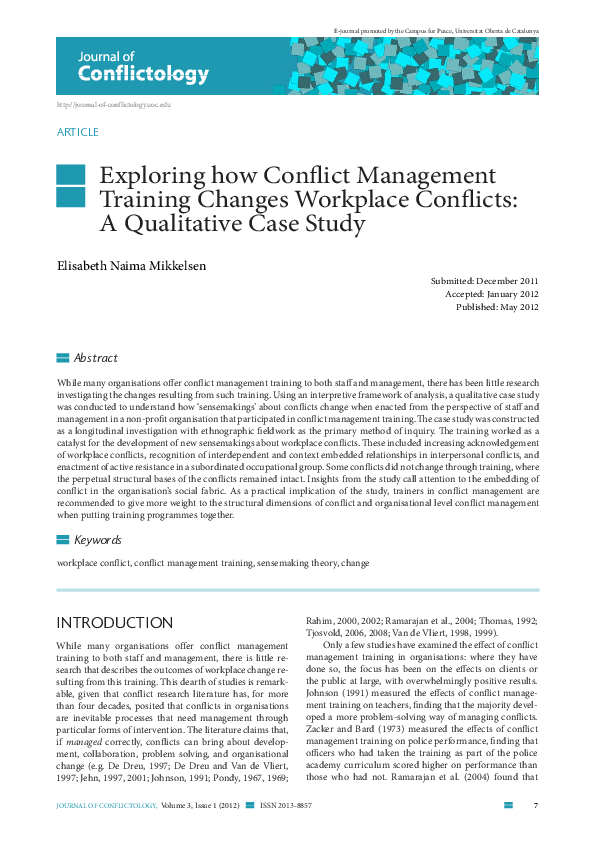 (PDF) Exploring how Conflict Management Training Changes Workplace ...