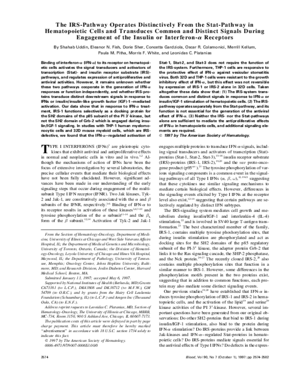 (PDF) The IRS-Pathway Operates Distinctively From the Stat-Pathway in ...