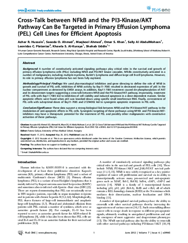 (PDF) Cross-Talk between NFkB and the PI3-Kinase/AKT Pathway Can Be Targeted in Primary Effusion ...