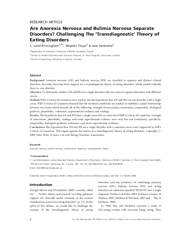 (PDF) Are Anorexia nervosa and bulimia nervosa separate disorders ...