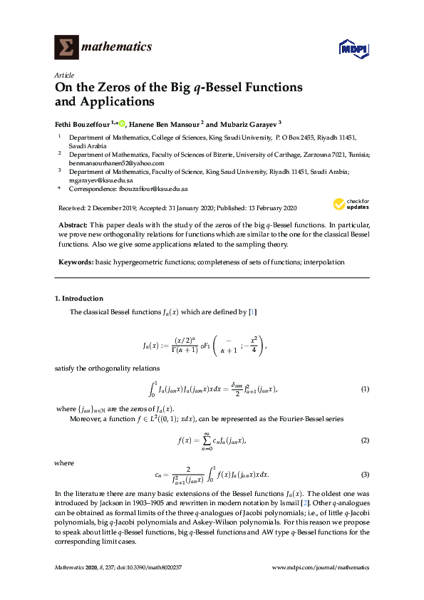 Pdf On The Zeros Of The Big Q Bessel Functions And Applications