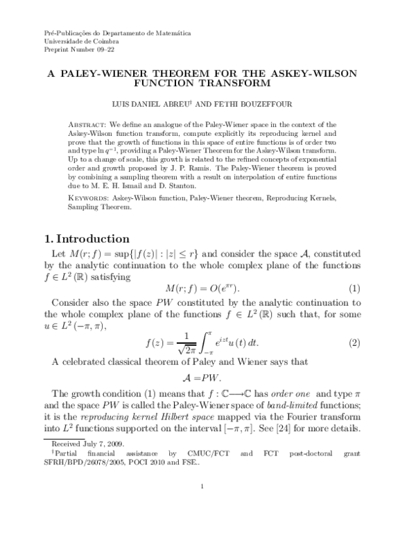 (PDF) A Paley-Wiener theorem for the Askey-Wilson function transform