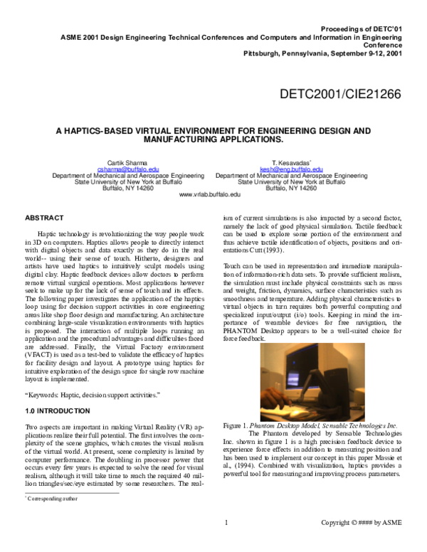 (PDF) A Haptics-Based Virtual Environment for Engineering Design and Manufacturing Applications