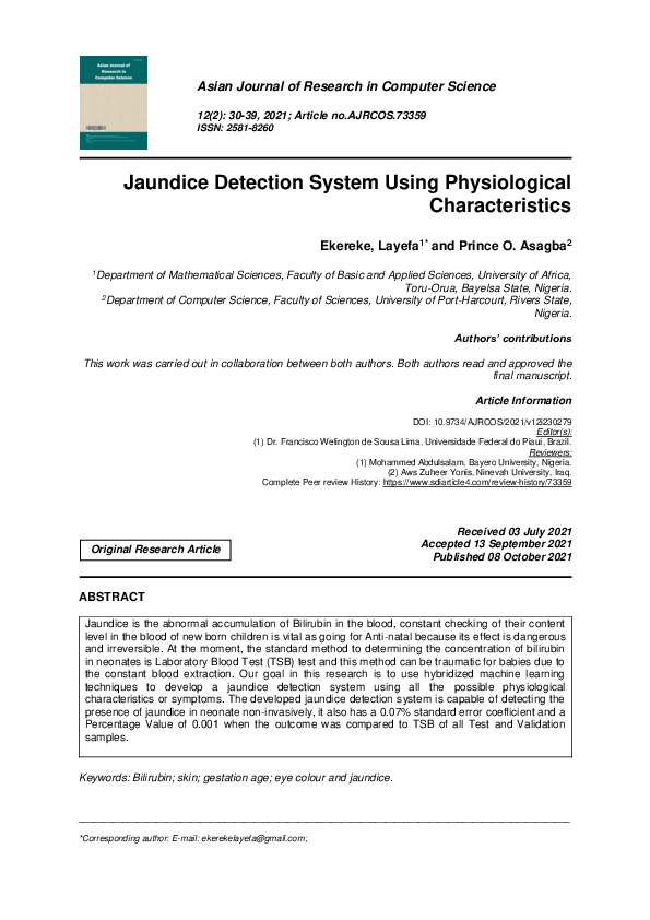 (PDF) Jaundice Detection System Using Physiological Characteristics
