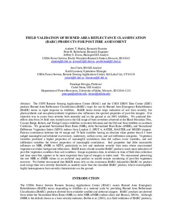 (PDF) Field validation of Burned Area Reflectance Classification (BARC ...