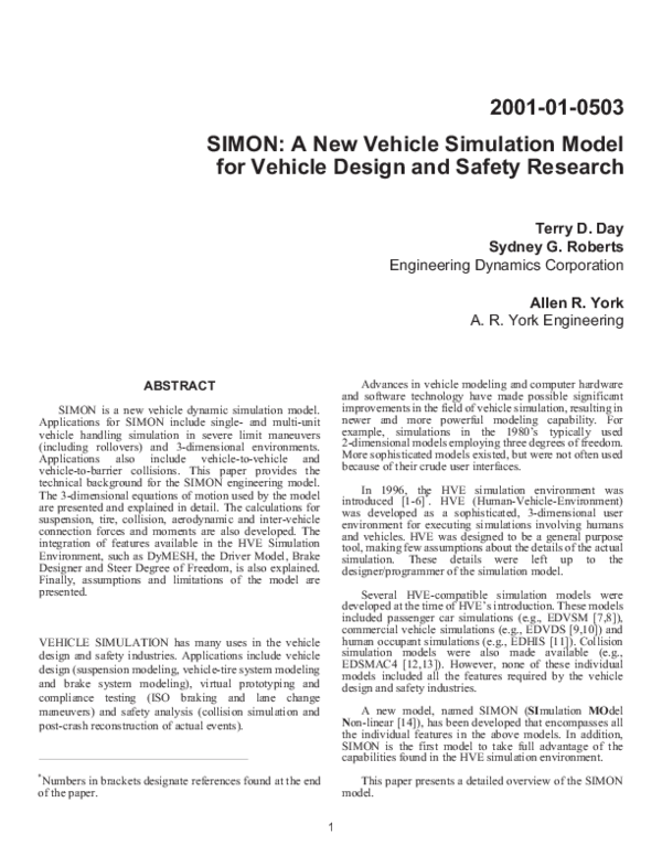 (PDF) SIMON: A New Vehicle Simulation Model for Vehicle Design and ...