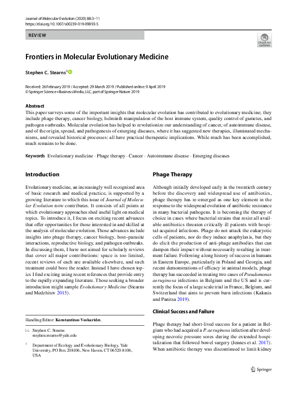 (PDF) Frontiers in Molecular Evolutionary Medicine | Stephen Stearns ...