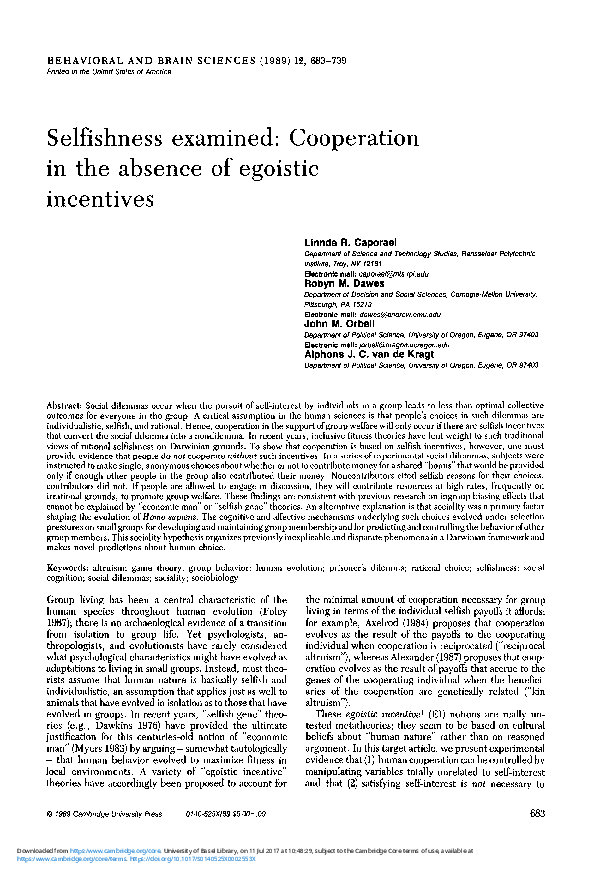 (PDF) Demonstrating unselfishness: They haven't done it yet