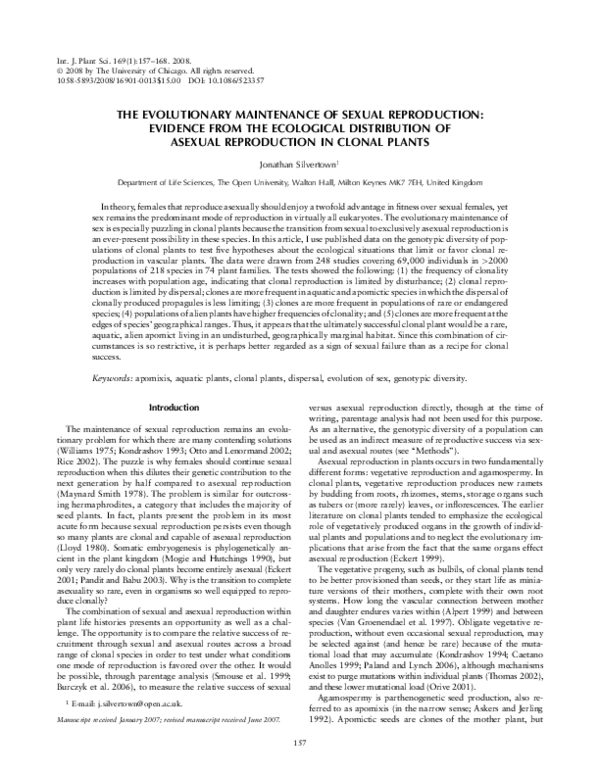 (PDF) The Evolutionary Maintenance of Sexual Reproduction: Evidence ...