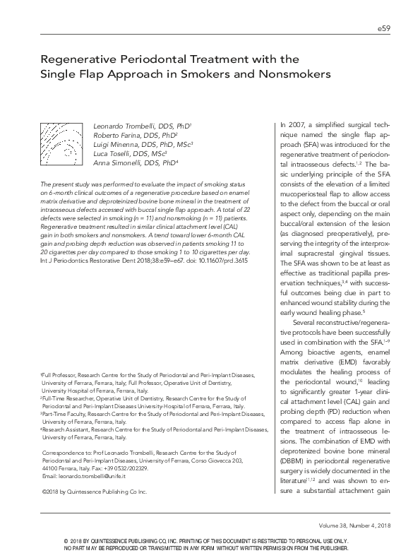 (PDF) Regenerative Periodontal Treatment with the Single Flap Approach ...