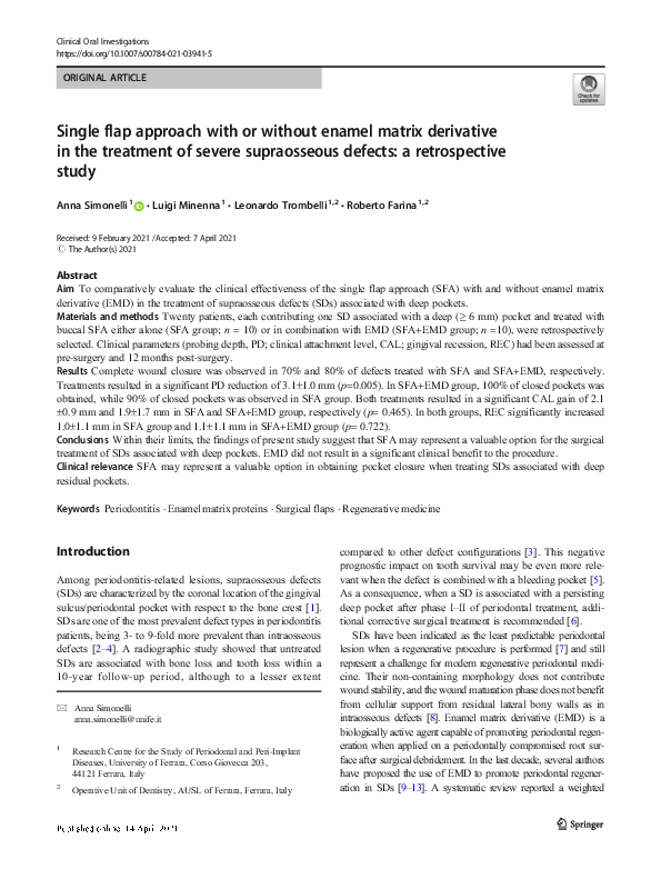 (PDF) Single flap approach with or without enamel matrix derivative in ...