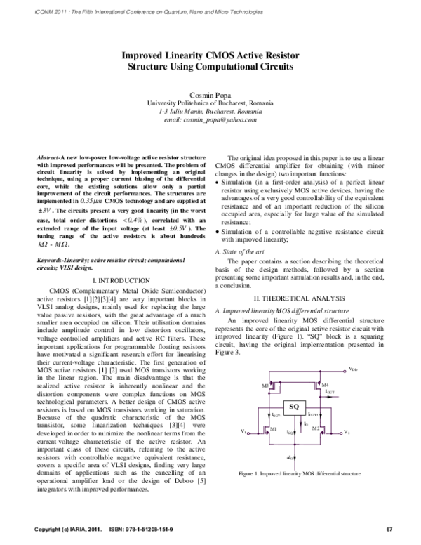(PDF) Improved Linearity CMOS Active Resistor Structure Using ...