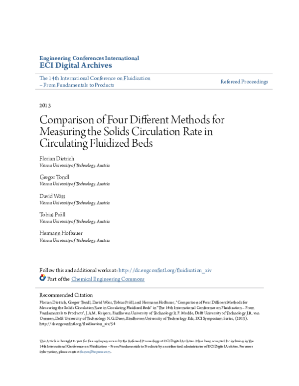 (PDF) Comparison of Four Different Methods for Measuring the Solids Circulation Rate in ...