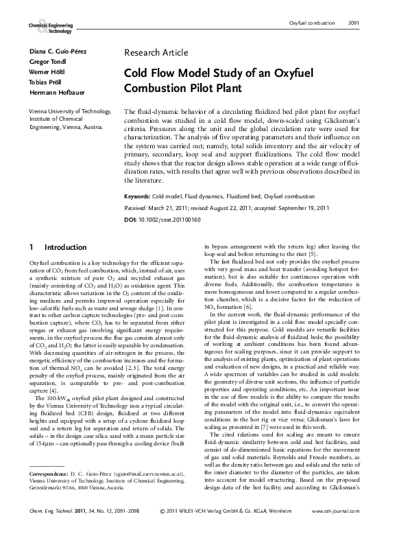 (PDF) Cold Flow Model Study of an Oxyfuel Combustion Pilot Plant