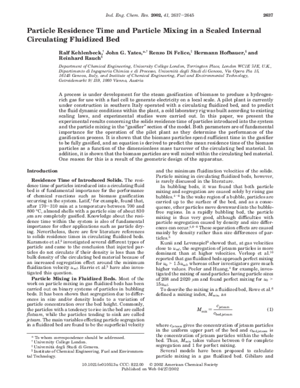 (PDF) Particle Residence Time and Particle Mixing in a Scaled Internal Circulating Fluidized Bed