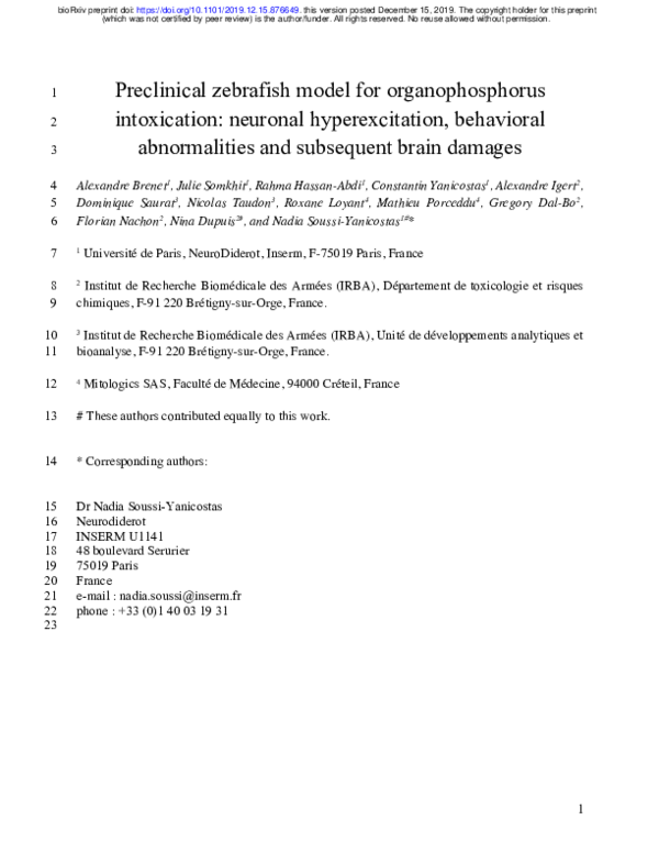 (PDF) Preclinical zebrafish model for organophosphorus intoxication ...