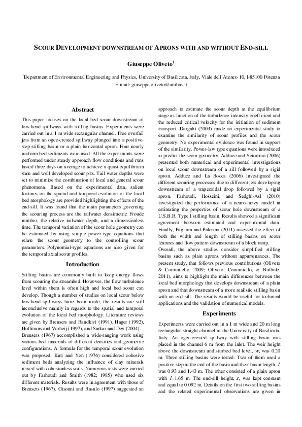 (PDF) Scour development downstream of aprons with and without end-sill
