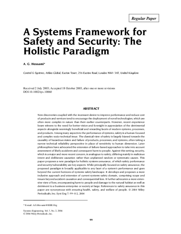(PDF) A systems framework for safety and security: The holistic paradigm