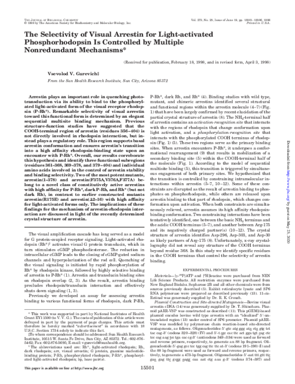(PDF) The Selectivity of Visual Arrestin for Light-activated ...