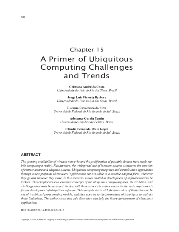 (PDF) A Primer of Ubiquitous Computing Challenges and Trends