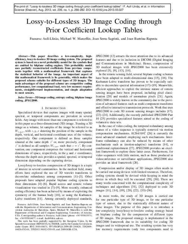 (PDF) Lossy-to-lossless 3D image coding through prior coefficient lookup tables