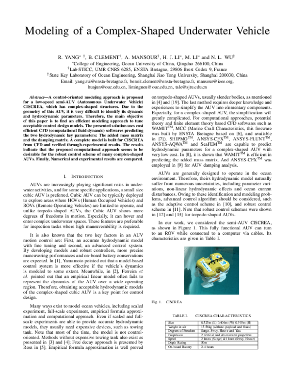(PDF) Modeling of a complex-shaped underwater vehicle