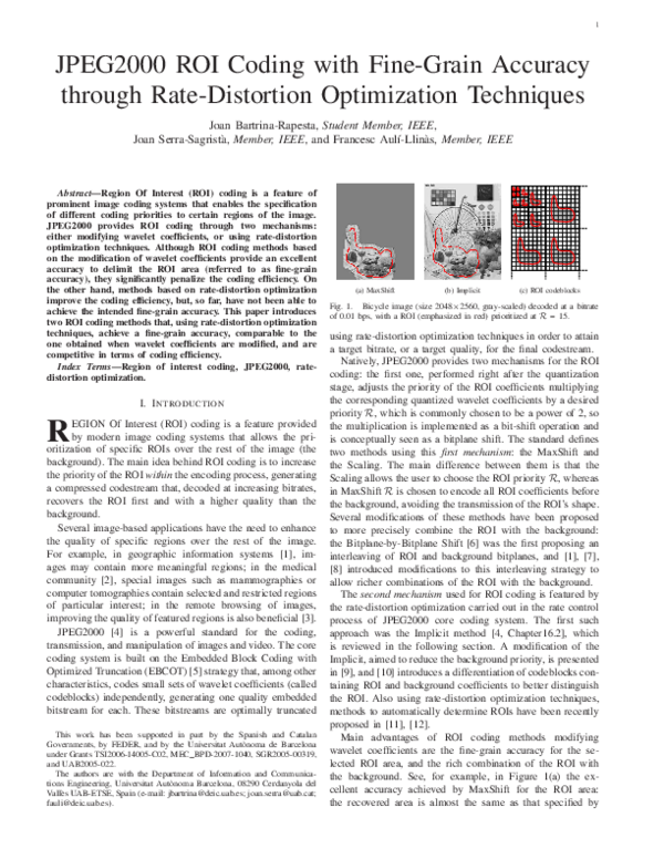 Pdf Jpeg2000 Roi Coding With Fine Grain Accuracy Through Rate Distortion Optimization Techniques