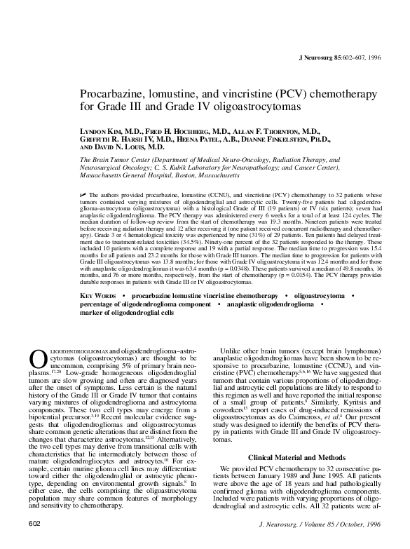 (PDF) Procarbazine, lomustine, and vincristine (PCV) chemotherapy for ...