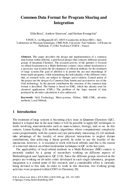 (PDF) Common data format for program sharing and integration