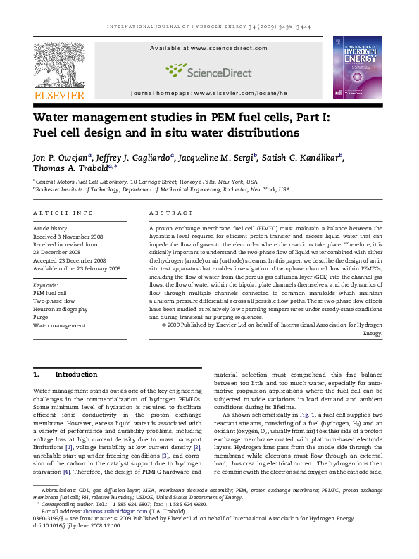 (PDF) Water management studies in PEM fuel cells, Part I: Fuel cell ...