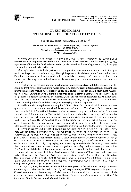 (PDF) Guest editorial: Special issue on scientific databases