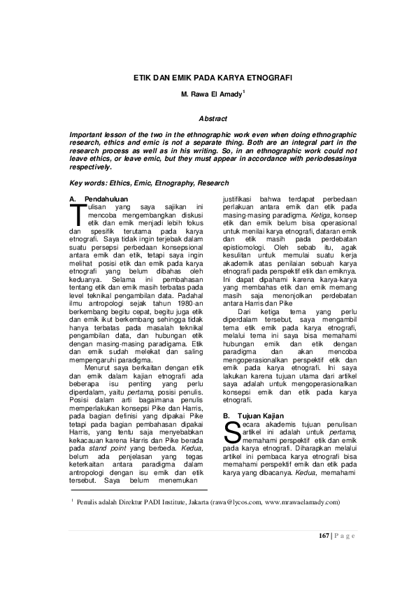 (PDF) Etik Dan Emik Pada Karya Etnografi | m rawa el amady - Academia.edu
