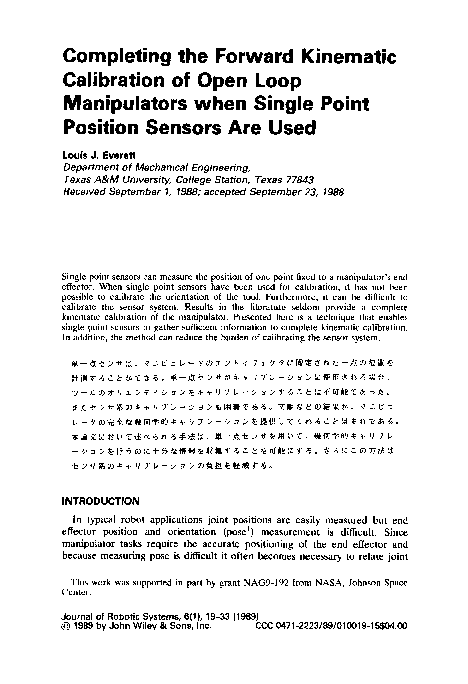 (PDF) Completing the forward kinematic calibration of open loop manipulators when single point ...