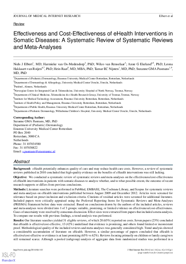 (PDF) Effectiveness and Cost-Effectiveness of eHealth Interventions in Somatic Diseases: A ...