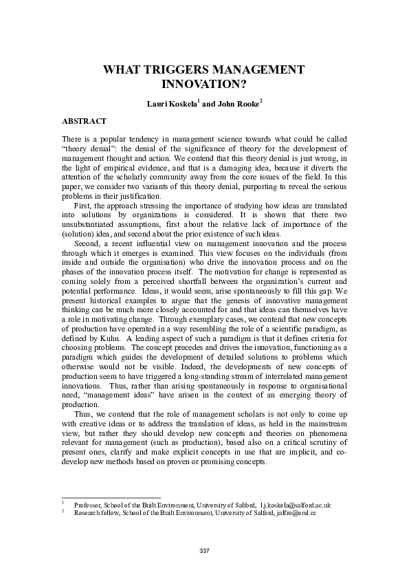 (PDF) What Triggers Management Innovation?